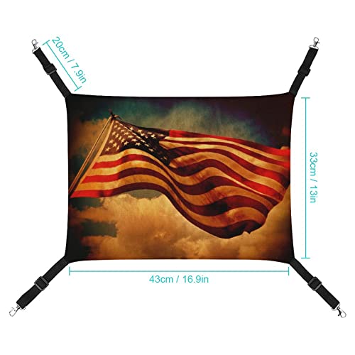 USA Flag Art Pet Hammock Bed Guinea Pig Cage Hammock Small Animal Hanging Bed for Ferret, Chinchilla, Puppy and Other Small Animals