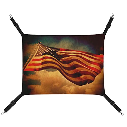 USA Flag Art Pet Hammock Bed Guinea Pig Cage Hammock Small Animal Hanging Bed for Ferret, Chinchilla, Puppy and Other Small Animals