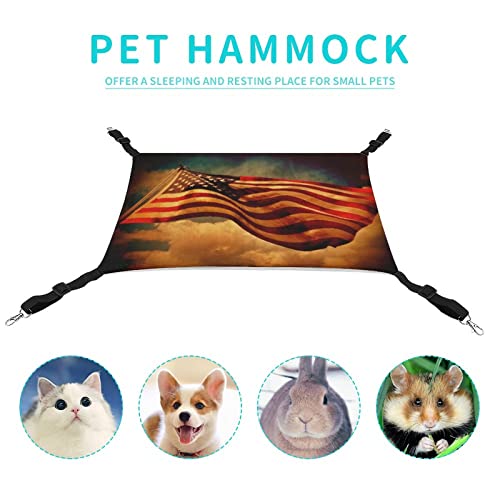 USA Flag Art Pet Hammock Bed Guinea Pig Cage Hammock Small Animal Hanging Bed for Ferret, Chinchilla, Puppy and Other Small Animals