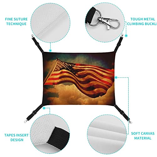 USA Flag Art Pet Hammock Bed Guinea Pig Cage Hammock Small Animal Hanging Bed for Ferret, Chinchilla, Puppy and Other Small Animals