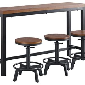 Signature Design by Ashley Quinidad Industrial 4 Piece Set including a Rectangle Counter Height Dining Room Counter Table and 3 Bar Stools, Black & Brown