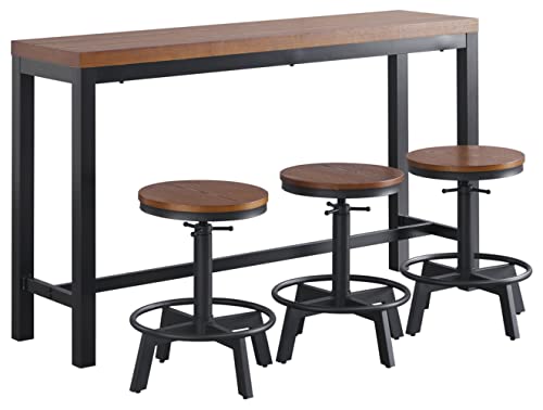 Signature Design by Ashley Quinidad Industrial 4 Piece Set including a Rectangle Counter Height Dining Room Counter Table and 3 Bar Stools, Black & Brown