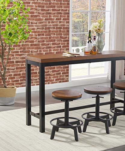 Signature Design by Ashley Quinidad Industrial 4 Piece Set including a Rectangle Counter Height Dining Room Counter Table and 3 Bar Stools, Black & Brown