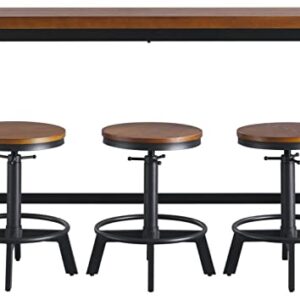 Signature Design by Ashley Quinidad Industrial 4 Piece Set including a Rectangle Counter Height Dining Room Counter Table and 3 Bar Stools, Black & Brown