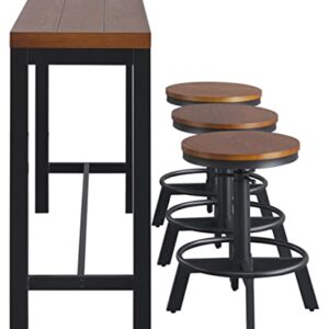 Signature Design by Ashley Quinidad Industrial 4 Piece Set including a Rectangle Counter Height Dining Room Counter Table and 3 Bar Stools, Black & Brown