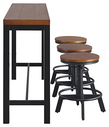 Signature Design by Ashley Quinidad Industrial 4 Piece Set including a Rectangle Counter Height Dining Room Counter Table and 3 Bar Stools, Black & Brown