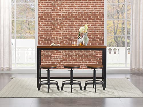 Signature Design by Ashley Quinidad Industrial 4 Piece Set including a Rectangle Counter Height Dining Room Counter Table and 3 Bar Stools, Black & Brown