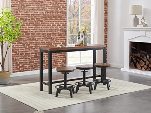 Signature Design by Ashley Quinidad Industrial 4 Piece Set including a Rectangle Counter Height Dining Room Counter Table and 3 Bar Stools, Black & Brown