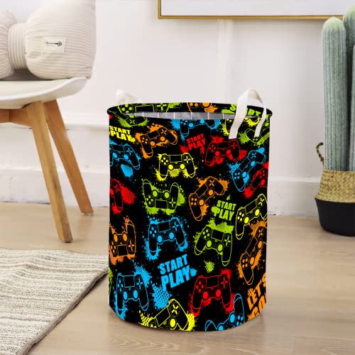 Game Controller Gaming Art Laundry Basket Boys Hamper Bag Dirty Clothes Storage Basket Waterproof Foldable Collapsible Organizer Gamer Room Decor For Bedroom Boys Room Bathroom Dorm