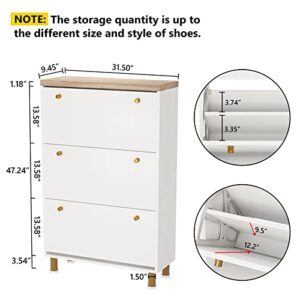 Tribesigns 3 Drawer Shoe Cabinet, Freestanding Shoe Rack Storage Organizer with Flip Door, Modern Tipping Bucket Shoe Cabinet for Entryway, Hallway, Bedroom, Small Spaces, White