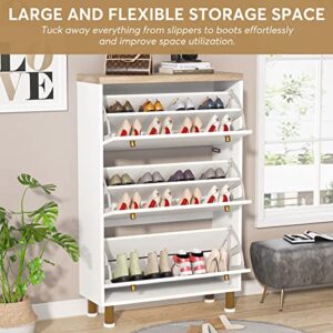 Tribesigns 3 Drawer Shoe Cabinet, Freestanding Shoe Rack Storage Organizer with Flip Door, Modern Tipping Bucket Shoe Cabinet for Entryway, Hallway, Bedroom, Small Spaces, White