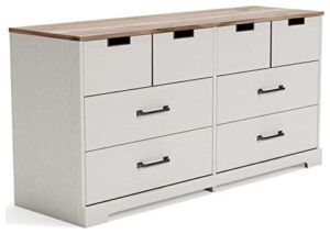 signature design by ashley vaibryn farmhouse 6 drawer dresser with smooth-gliding drawers and safety stop, white & light brown