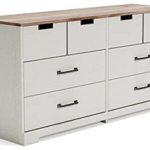 Signature Design by Ashley Vaibryn Farmhouse 6 Drawer Dresser with Smooth-Gliding Drawers and Safety Stop, White & Light Brown