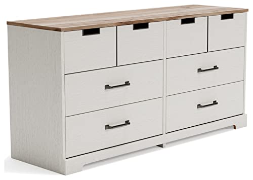 Signature Design by Ashley Vaibryn Farmhouse 6 Drawer Dresser with Smooth-Gliding Drawers and Safety Stop, White & Light Brown