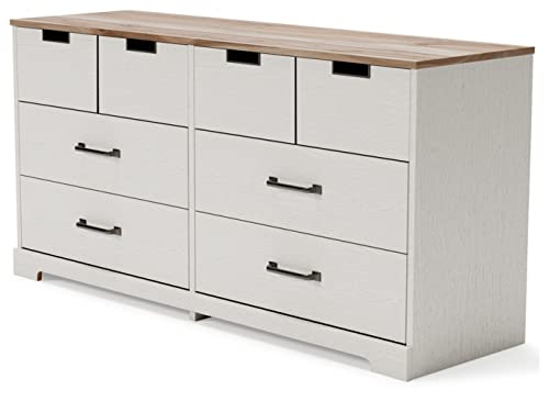 Signature Design by Ashley Vaibryn Farmhouse 6 Drawer Dresser with Smooth-Gliding Drawers and Safety Stop, White & Light Brown