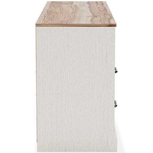 Signature Design by Ashley Vaibryn Farmhouse 6 Drawer Dresser with Smooth-Gliding Drawers and Safety Stop, White & Light Brown