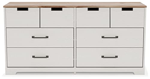 Signature Design by Ashley Vaibryn Farmhouse 6 Drawer Dresser with Smooth-Gliding Drawers and Safety Stop, White & Light Brown