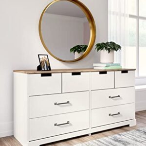 Signature Design by Ashley Vaibryn Farmhouse 6 Drawer Dresser with Smooth-Gliding Drawers and Safety Stop, White & Light Brown