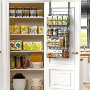 aibohayi over the door pantry organizer 4-tier door spice rack for wall mount & detachable metal cabinet door organizer hanging spice rack storage baskets behind door shelf for kitchen and bathroom