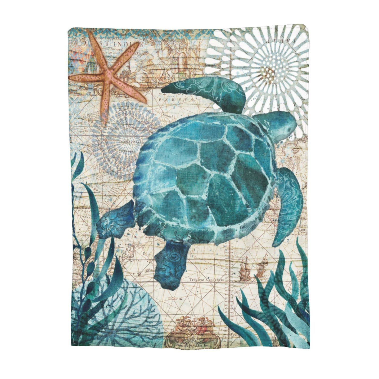 Sea Ocean Turtle Flannel Fleece Throw Blanket Lightweight Soft Warm Cozy Plush Blanket for Couch Sofa Bedroom Decorations 50"x60"