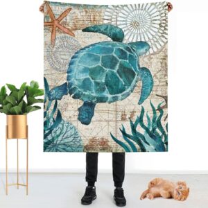 Sea Ocean Turtle Flannel Fleece Throw Blanket Lightweight Soft Warm Cozy Plush Blanket for Couch Sofa Bedroom Decorations 50"x60"