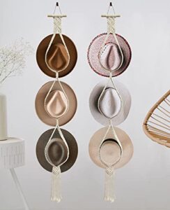 mayamila 2 pieces hat racks hat hangers for wall, bohemian hat organizer for wall hanging hat display, hand weaving boho hat storage decorative cowboy women hat holder for wide brim bowler fedoras