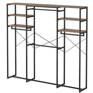 Tribesigns Free Standing Closet Organizer, Heavy-duty Garment Rack with Shelves and Hanging Rods, Large Open Wardrobe Closet for Hanging Clothes (Rustic)