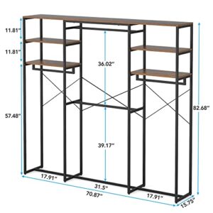 Tribesigns Free Standing Closet Organizer, Heavy-duty Garment Rack with Shelves and Hanging Rods, Large Open Wardrobe Closet for Hanging Clothes (Rustic)