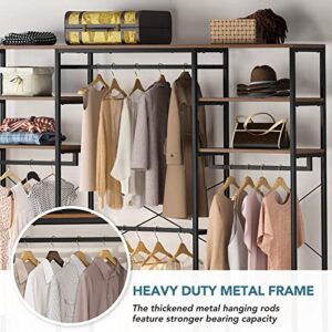 Tribesigns Free Standing Closet Organizer, Heavy-duty Garment Rack with Shelves and Hanging Rods, Large Open Wardrobe Closet for Hanging Clothes (Rustic)