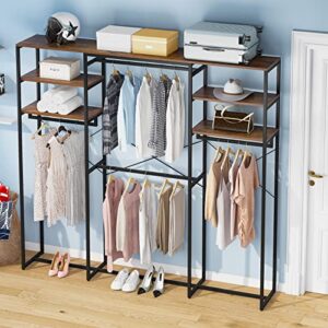 Tribesigns Free Standing Closet Organizer, Heavy-duty Garment Rack with Shelves and Hanging Rods, Large Open Wardrobe Closet for Hanging Clothes (Rustic)