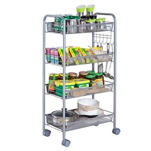 4-storey wheeled office storage rack, kitchen storage rack, bathroom storage, suitable for placing items in garage, kitchen, food storage room and living room