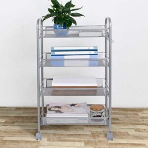 4-Storey Wheeled Office Storage Rack, Kitchen Storage Rack, Bathroom Storage, Suitable for Placing Items in Garage, Kitchen, Food Storage Room and Living Room