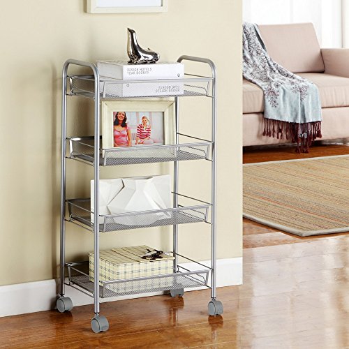 4-Storey Wheeled Office Storage Rack, Kitchen Storage Rack, Bathroom Storage, Suitable for Placing Items in Garage, Kitchen, Food Storage Room and Living Room