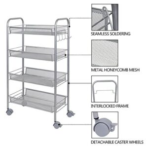 4-Storey Wheeled Office Storage Rack, Kitchen Storage Rack, Bathroom Storage, Suitable for Placing Items in Garage, Kitchen, Food Storage Room and Living Room