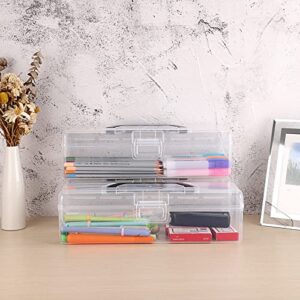 BTSKY 3 Pack Long Plastic Pencil Box Portable Clear Home Utility Boxes with Black Handle Stationery Storage Organizer Painting Tool Storage Container for Pencils Markers Sticky-Notes Craft Supplies