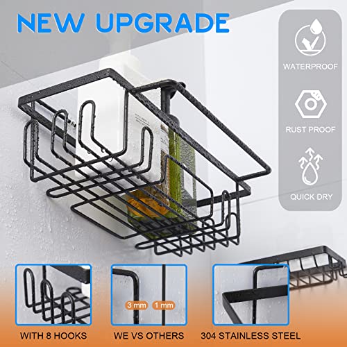 Bivvclaz 4 Pack Shower Caddy, Shower Shelves with Soap Dish and Toothbrush Holder, Adhesive Shower Organizer No Drilling, Rustproof Bathroom Shower Organizer, Shower Shelf for Inside Shower, Black