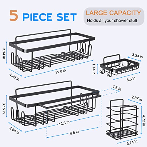 Bivvclaz 4 Pack Shower Caddy, Shower Shelves with Soap Dish and Toothbrush Holder, Adhesive Shower Organizer No Drilling, Rustproof Bathroom Shower Organizer, Shower Shelf for Inside Shower, Black