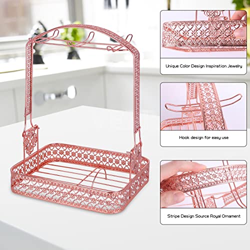 OLDCAT Wrought Iron Coffee Mug Holder Stand Dishes Organizer Rack for Counter with drainboard for Kitchen Restaurant Office(Rose Gold)