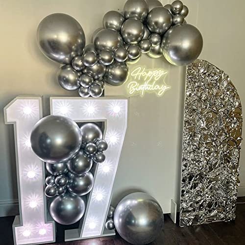 ZOPIBAICO Silver Metallic Chrome Latex Balloon Garland Kit, 101PCS 18In 12In 10In 5In Arch Garland For Baby Shower,Picnic,Wedding, Anniversary Celebration Decoration With 33FT Ribbon