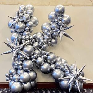 ZOPIBAICO Silver Metallic Chrome Latex Balloon Garland Kit, 101PCS 18In 12In 10In 5In Arch Garland For Baby Shower,Picnic,Wedding, Anniversary Celebration Decoration With 33FT Ribbon