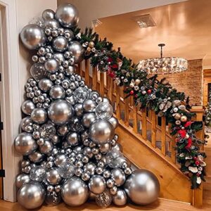 ZOPIBAICO Silver Metallic Chrome Latex Balloon Garland Kit, 101PCS 18In 12In 10In 5In Arch Garland For Baby Shower,Picnic,Wedding, Anniversary Celebration Decoration With 33FT Ribbon