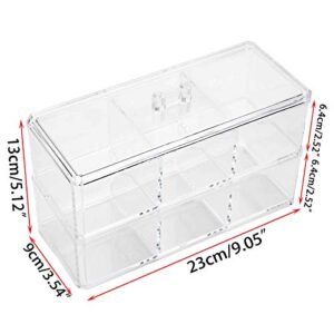 BTSKY Clear Acrylic 6 Section Organizer, Rectangular Stackable Organizer with Lid, Multi-Sectional Drawer Tray Storage Organizer Box Containers for Makeup Vanity Office Bathroom and Kitchen