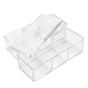 BTSKY Clear Acrylic 6 Section Organizer, Rectangular Stackable Organizer with Lid, Multi-Sectional Drawer Tray Storage Organizer Box Containers for Makeup Vanity Office Bathroom and Kitchen