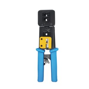 yiovvom pass through rj45 crimp tool / wire stripper / wire cutter for rj11/rj12 standard, rj45 pass-thru connectors (blue wire stripper)