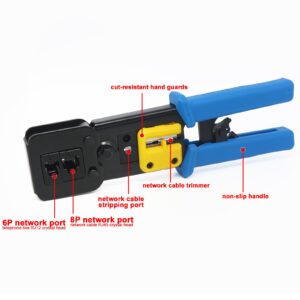 YIOVVOM Pass Through RJ45 Crimp Tool / Wire Stripper / Wire Cutter for RJ11/RJ12 Standard, RJ45 Pass-Thru Connectors (Blue Wire Stripper)