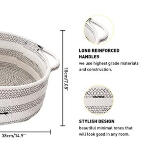 3PC Woven Laundry Basket for Organizing,Blanket Storage Basket With Handle,Cotton Rope for Living Room&Closet, Dog Toy Basket| Decorative Soft Storage Basket | Nursery Hamper |Thread Laundry Hamper.