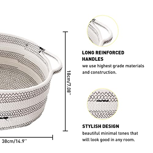 3PC Woven Laundry Basket for Organizing,Blanket Storage Basket With Handle,Cotton Rope for Living Room&Closet, Dog Toy Basket| Decorative Soft Storage Basket | Nursery Hamper |Thread Laundry Hamper.