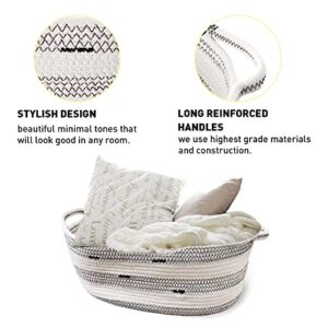 3PC Woven Laundry Basket for Organizing,Blanket Storage Basket With Handle,Cotton Rope for Living Room&Closet, Dog Toy Basket| Decorative Soft Storage Basket | Nursery Hamper |Thread Laundry Hamper.