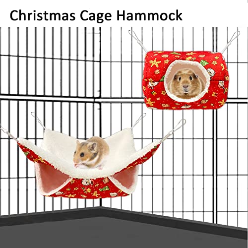 Jevnd 2Pcs Christmas Guinea Pig Rat Hammock, Sugar Glider Cage Accessories, Double-Layer Small Animals Cage Hanging Bed, Warm Sleeping Nest Bed for Syrian Hamster Gerbil Rat Mouse Sugar Glider