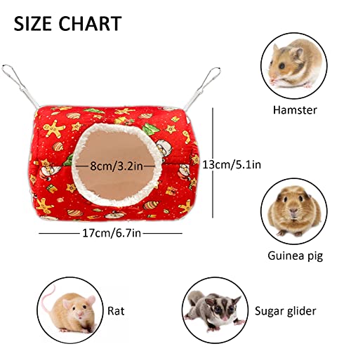 Jevnd 2Pcs Christmas Guinea Pig Rat Hammock, Sugar Glider Cage Accessories, Double-Layer Small Animals Cage Hanging Bed, Warm Sleeping Nest Bed for Syrian Hamster Gerbil Rat Mouse Sugar Glider